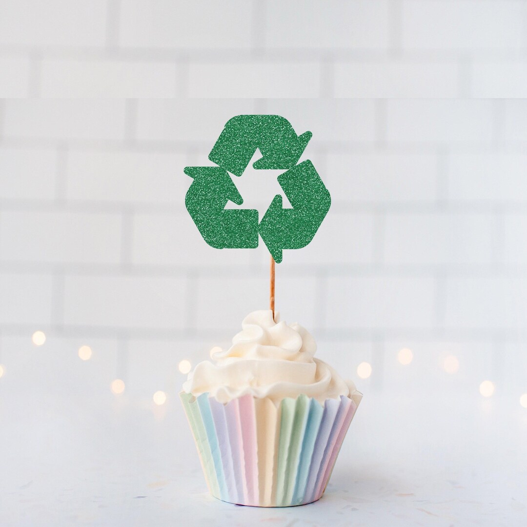 Glitter Recycling Symbol Cupcake Toppers, Earth Day Party Decor, Go ...