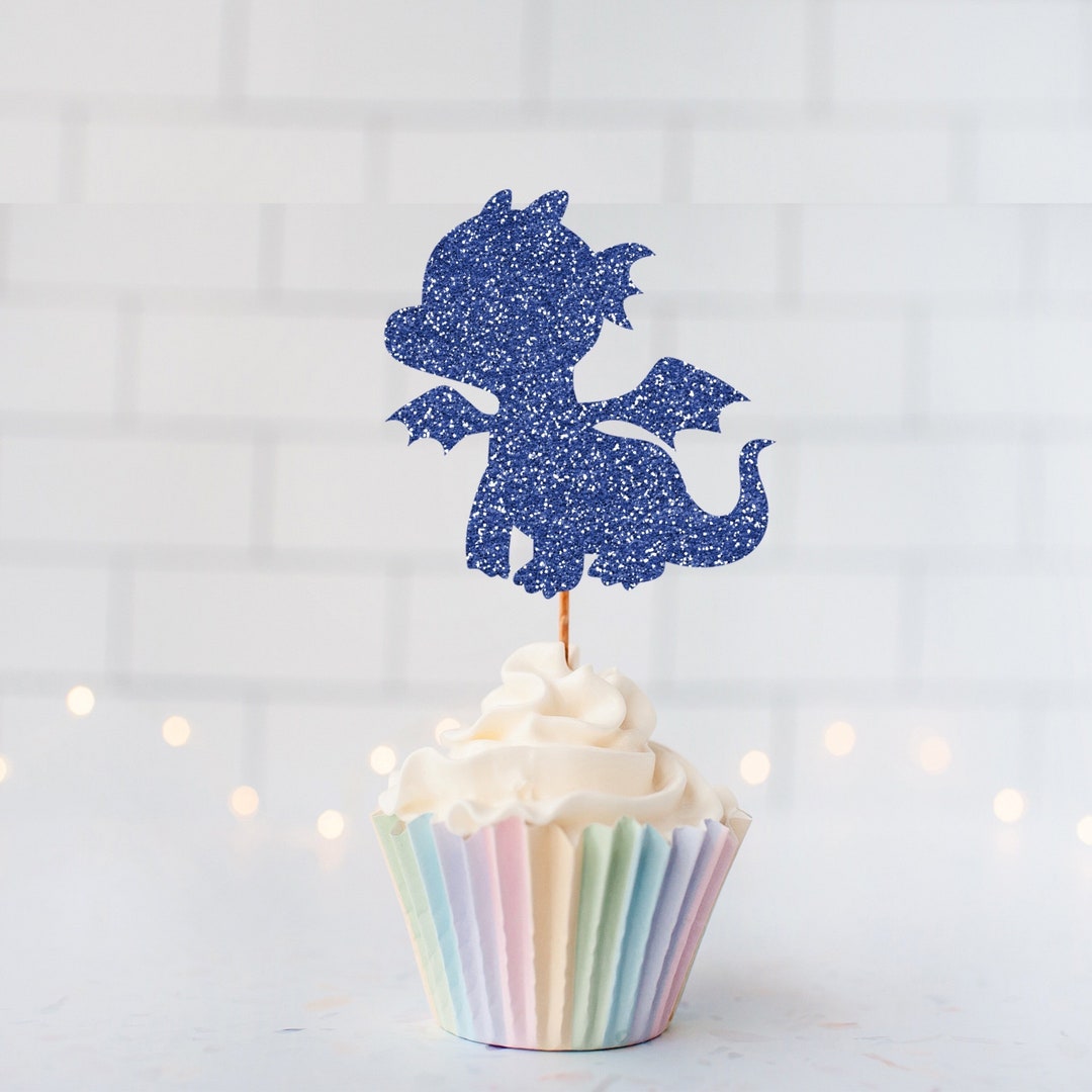 Glitter Baby Dragon Cupcake Toppers, Dragon Party, Dragon Shower ...