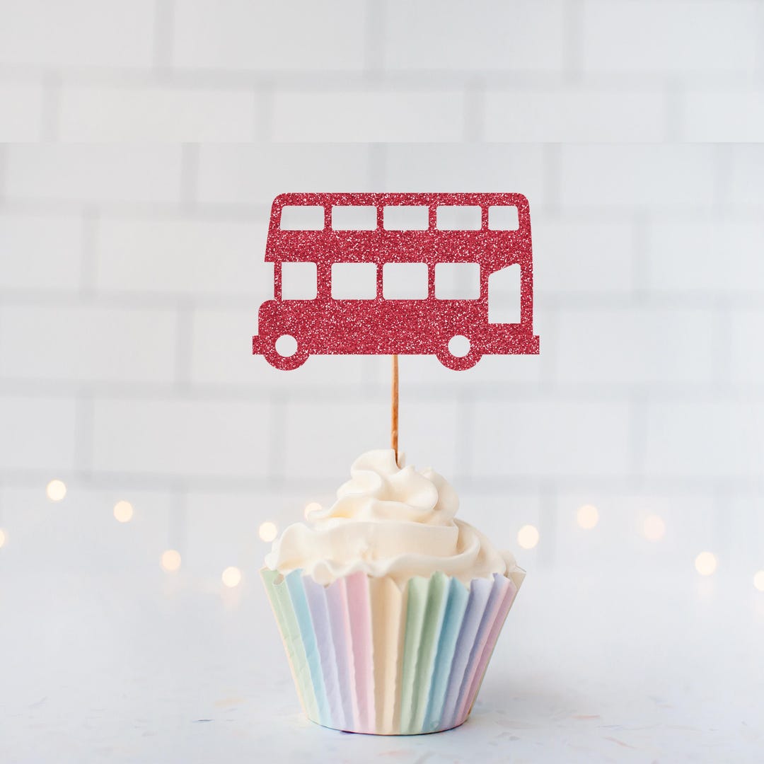 Glitter Double Decker Bus Cupcake Toppers, UK Bus, British ...