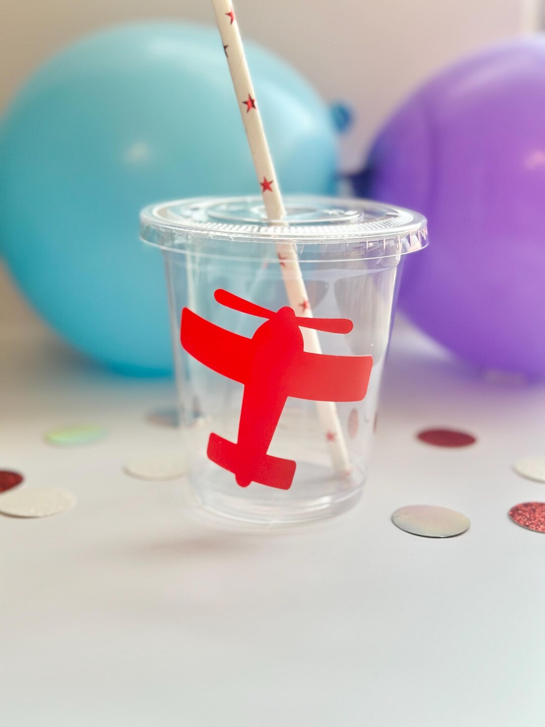 Vintage Airplane Party Cups W/ Lids and Straws, Set of 10, Airplane ...