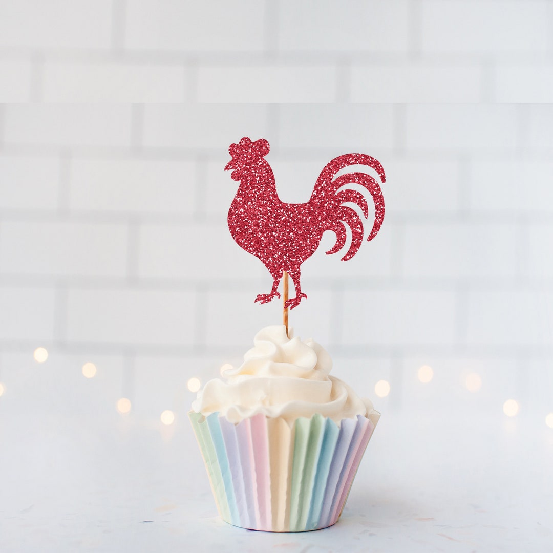Glitter Rooster Cupcake Toppers, Glitter Cupcake Toppers, Glitter Cake ...