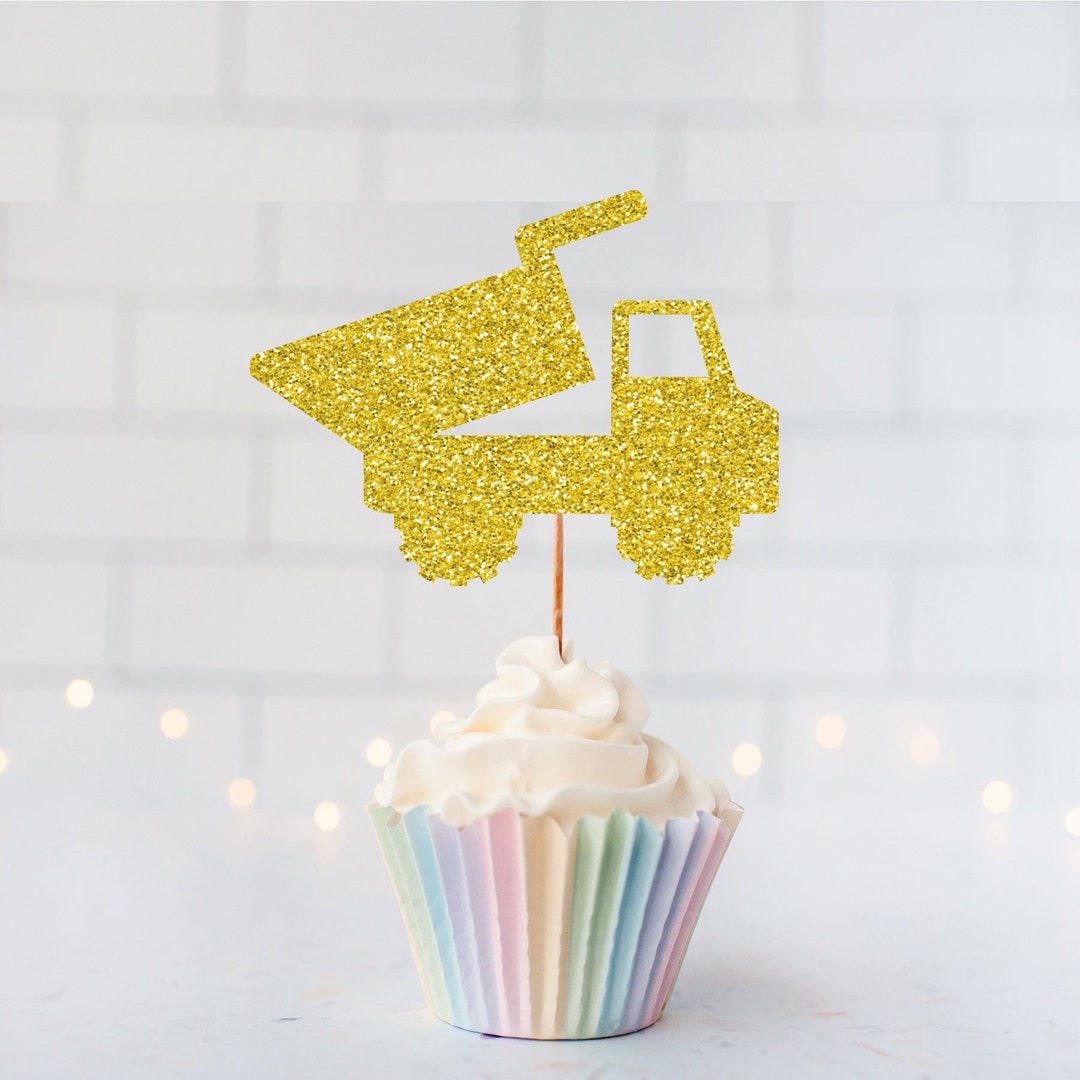 Glitter Dump Trucks Cupcake Toppers, Construction Trucks, Construction ...