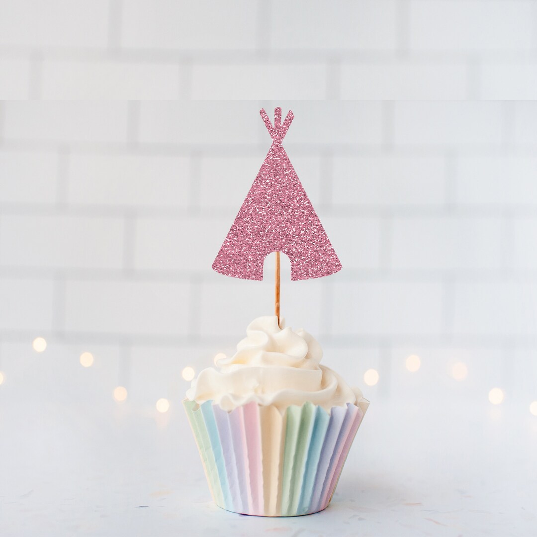 Glitter Teepee Cupcake Toppers, Boho Theme, Tribal Decor, Wild One ...