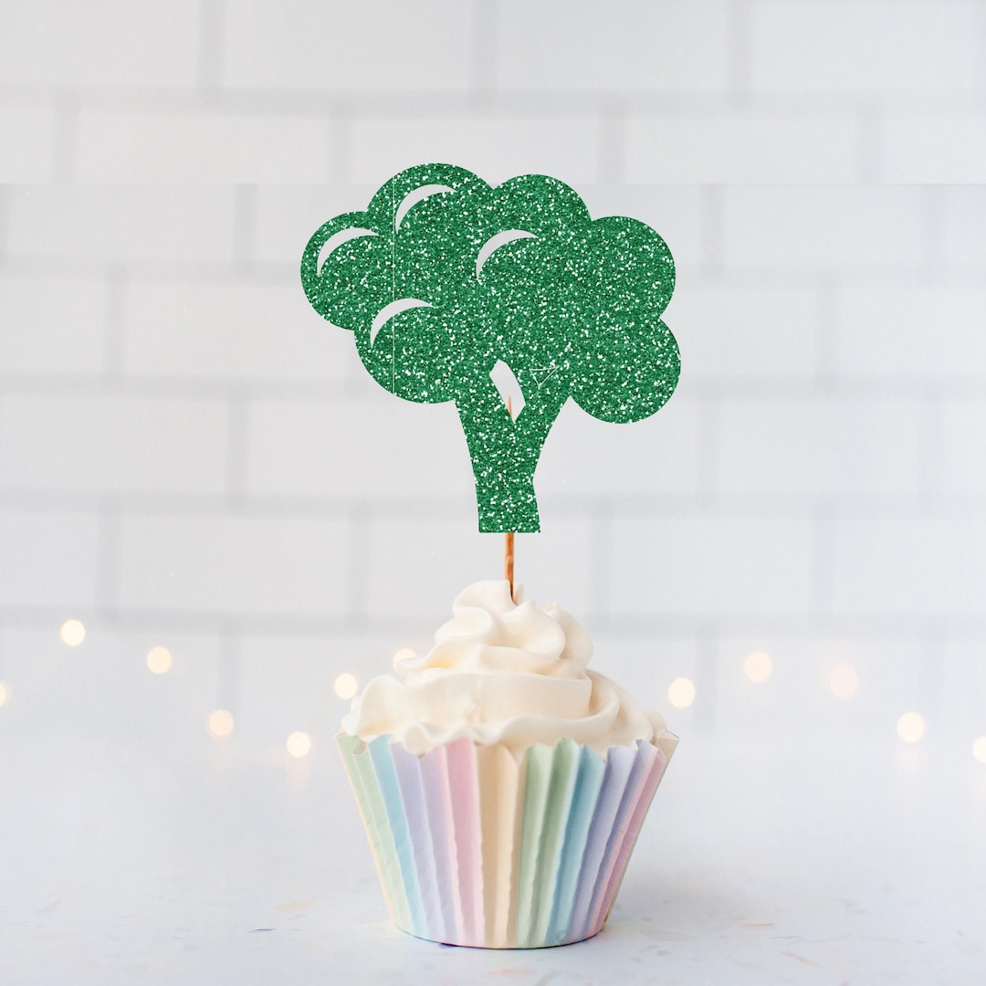 Glitter Broccoli Cupcake Toppers, Farmers Market Party, Fruits and ...