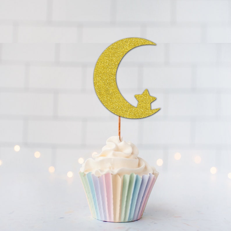Glitter Moon and Stars Cupcake Toppers Glitter Cupcake Toppers Glitter ...