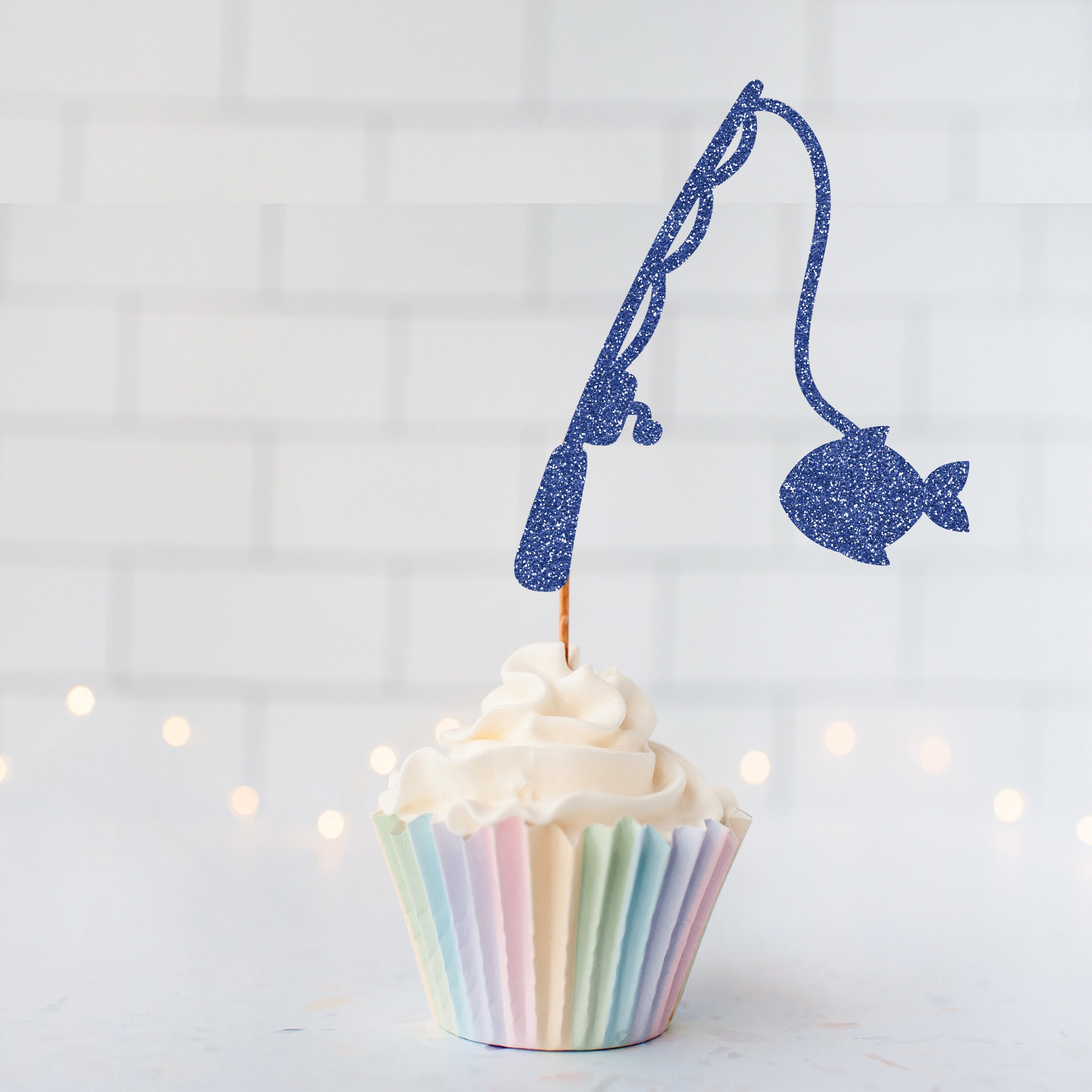 Glitter Fishing Pole Cupcake Toppers Glitter Cupcake Toppers Glitter ...