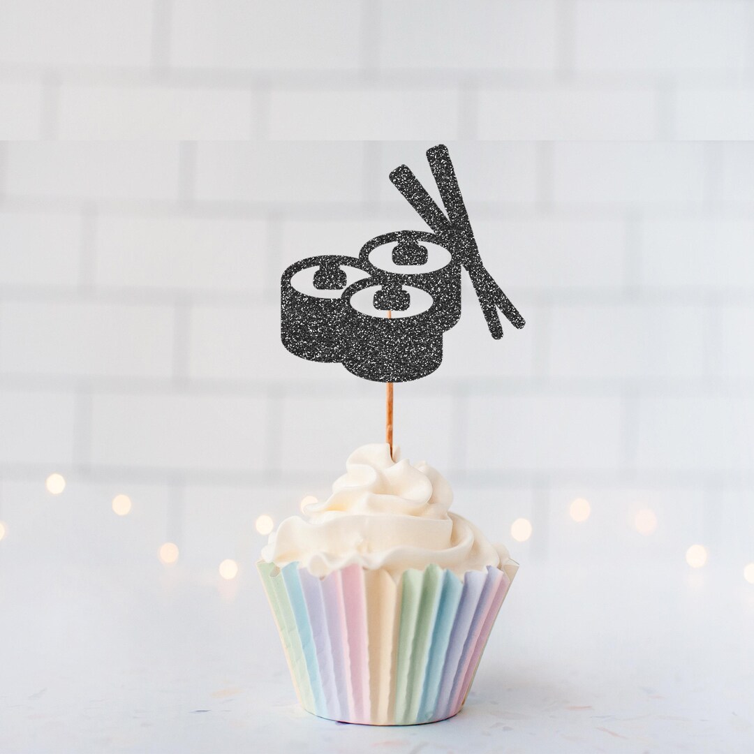 Glitter Sushi Cupcake Toppers, Glitter Cupcake Toppers, Glitter Cake ...