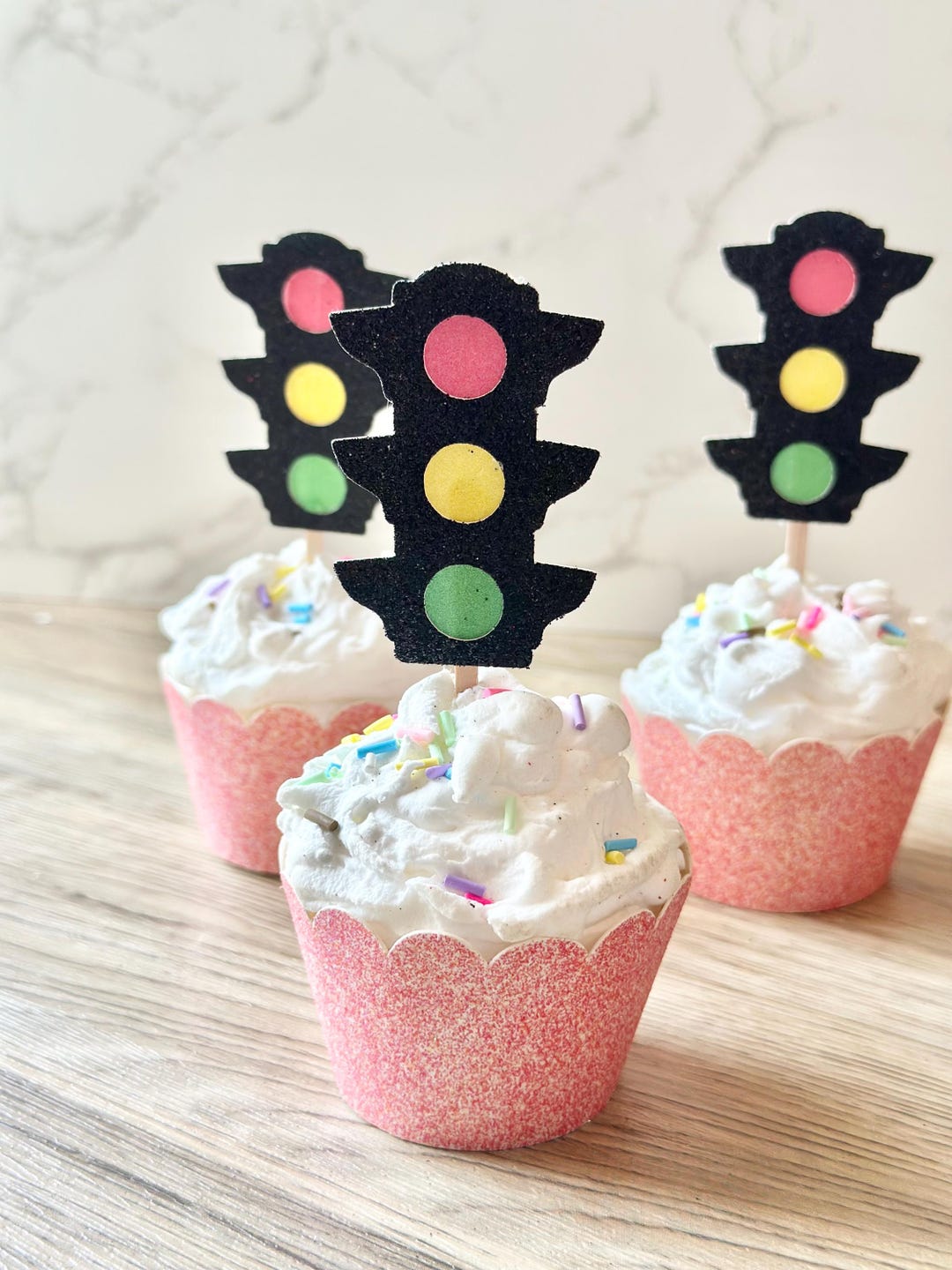 Glitter Traffic Light Cupcake Toppers, Race Car Party Decor, Stoplight ...
