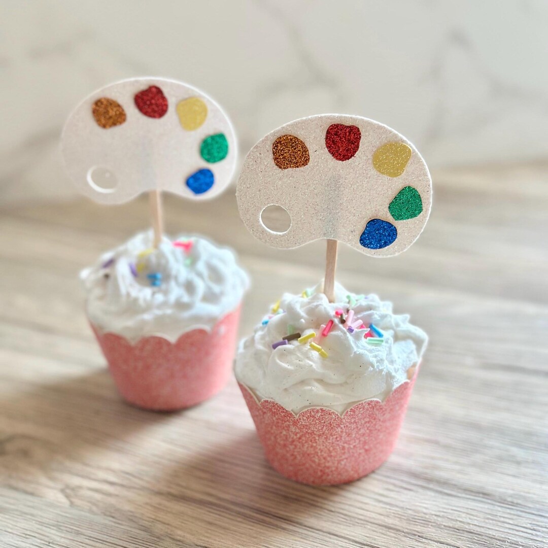 Glitter Paint Palette Cupcake Toppers, Art Party Cupcake Toppers ...