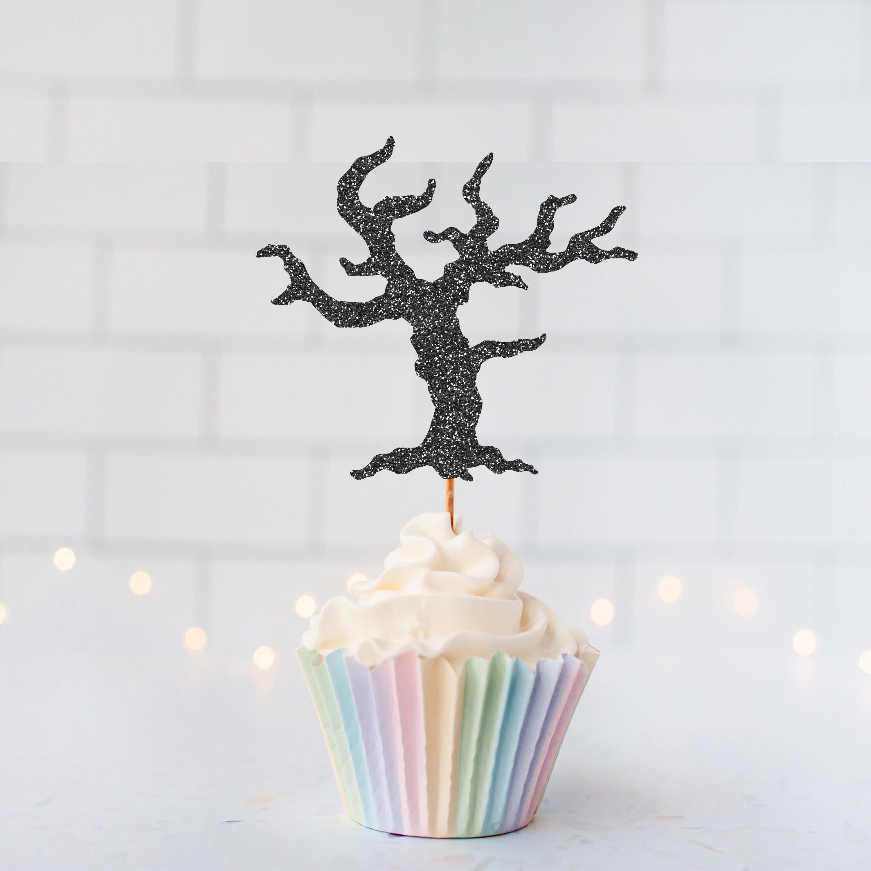 Glitter Spooky Tree Cupcake Toppers, Glitter Cupcake Toppers, Glitter ...