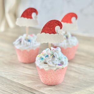 Glitter Santa Hat Cupcake Toppers, Layered Glitter Cupcake Toppers ...