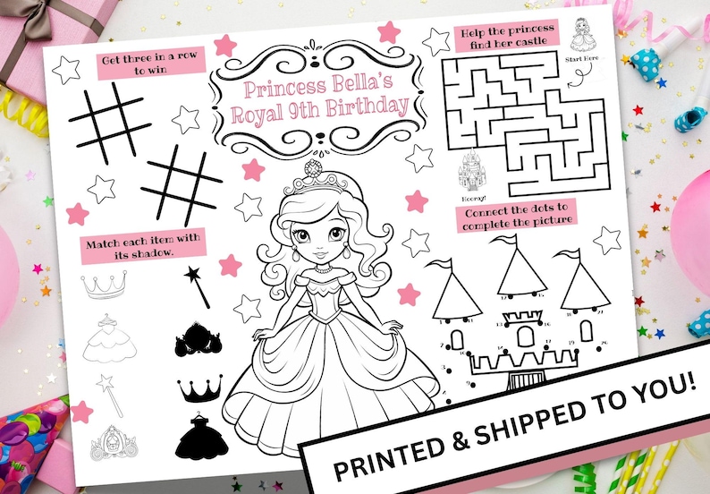 Personalized Princess Coloring & Activity Sheet, Printed and Shipped ...