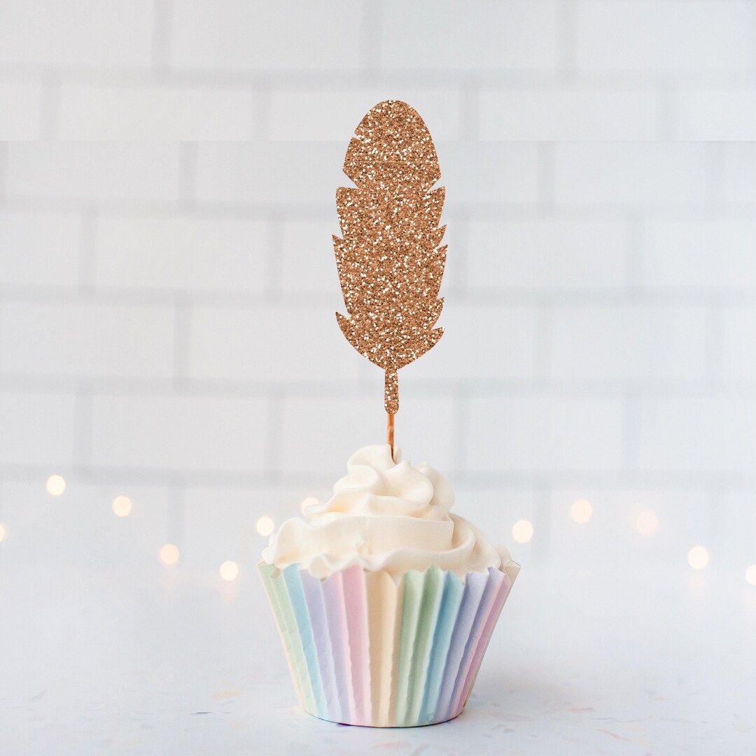 Glitter Feather Cupcake Toppers, Glitter Cupcake Toppers, Glitter Cake ...