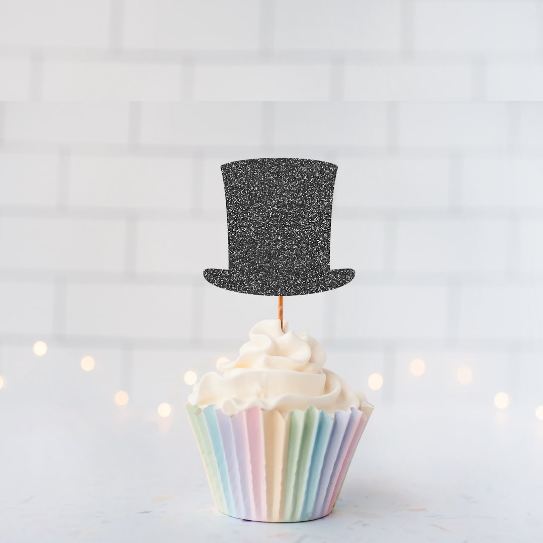 Glitter Top Hat Cupcake Toppers, Glitter Cupcake Toppers, Glitter Cake ...