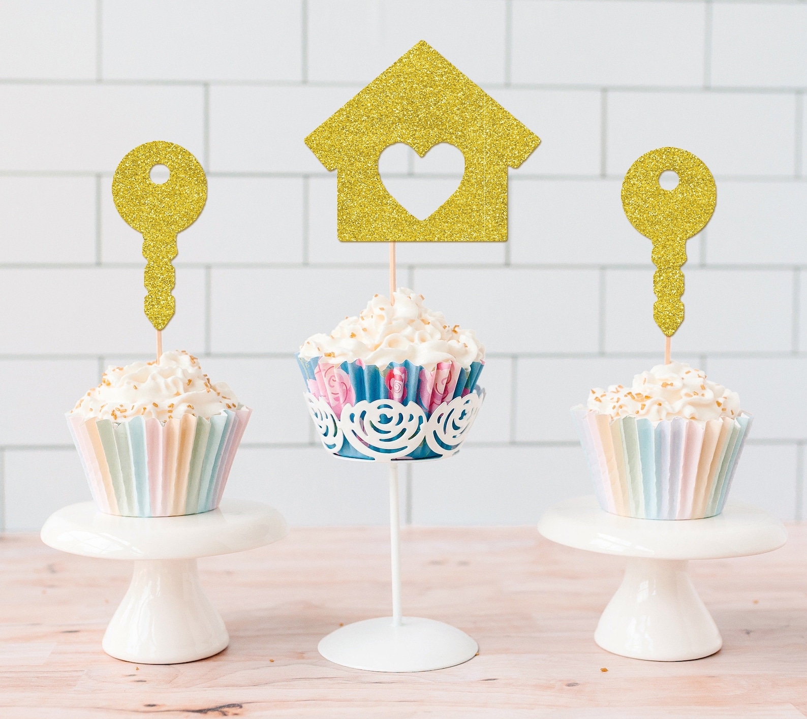 Glitter House and Key Cupcake Toppers, New Home Party Decor, Realtor ...