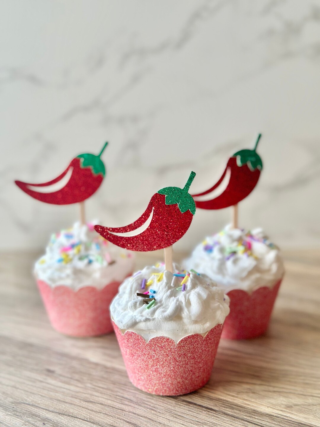 Glitter Chili Pepper Cupcake Toppers Layered Glitter Cupcake Toppers ...