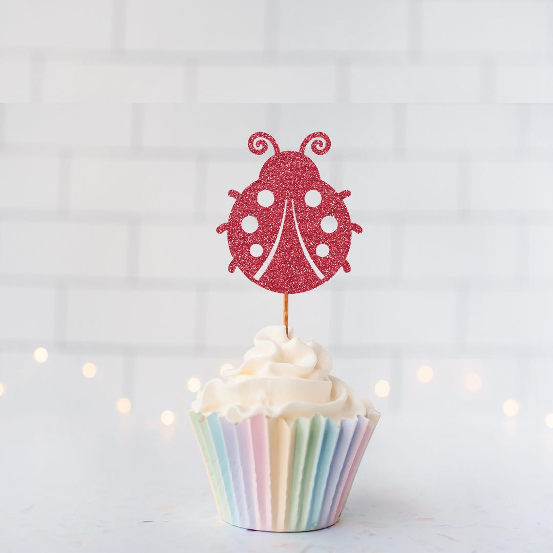 Glitter Lady Bug Cupcake Toppers, Garden Party Decor, Bug Theme ...
