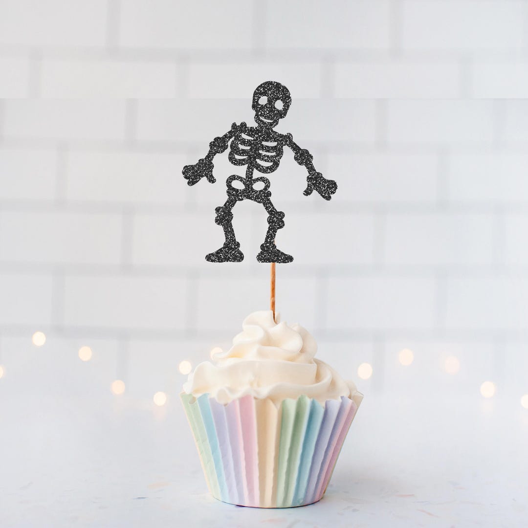 Glitter Skeleton Cupcake Toppers, Glitter Cupcake Toppers, Glitter Cake ...