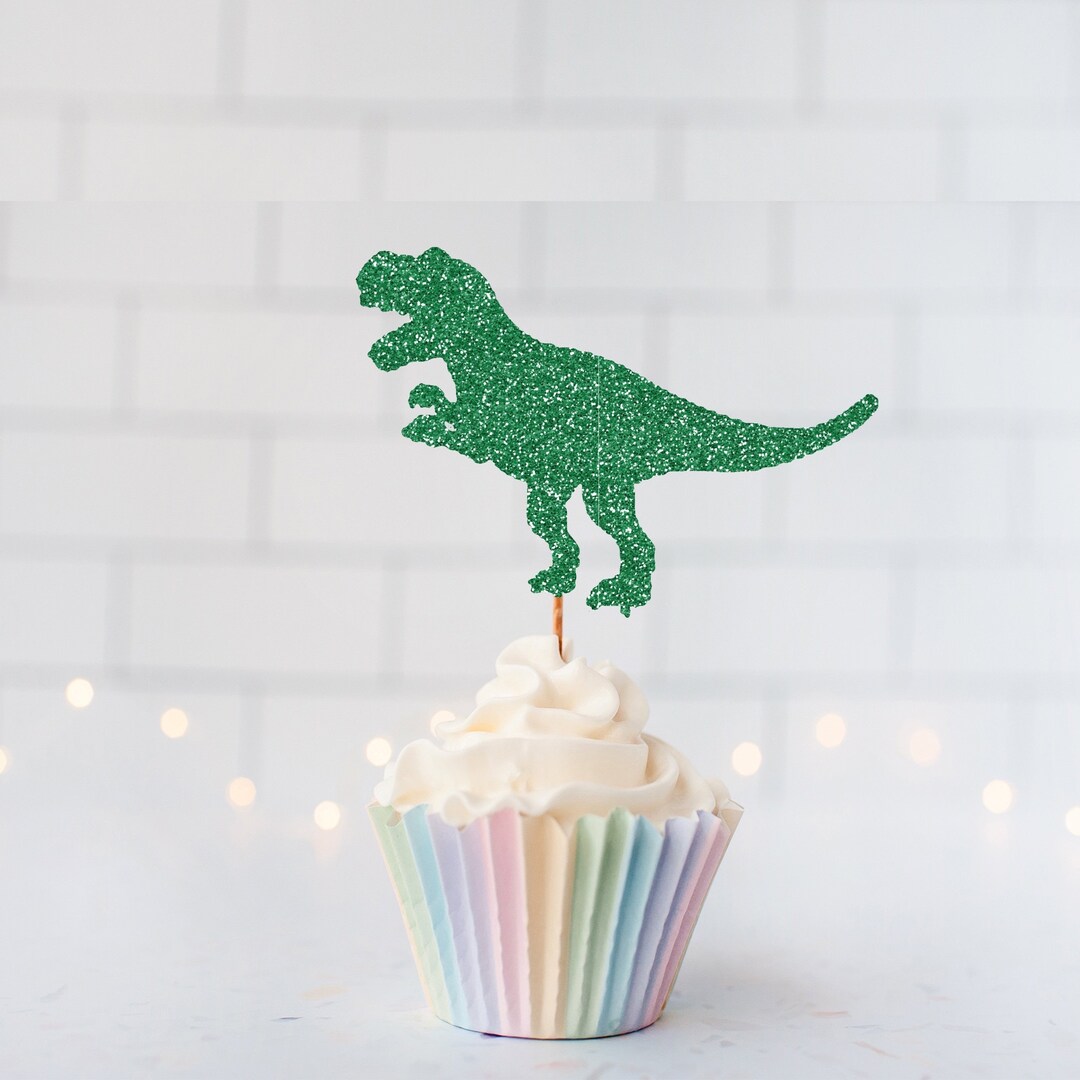Glitter T-rex Cupcake Toppers Glitter Cupcake Toppers Glitter Cake ...