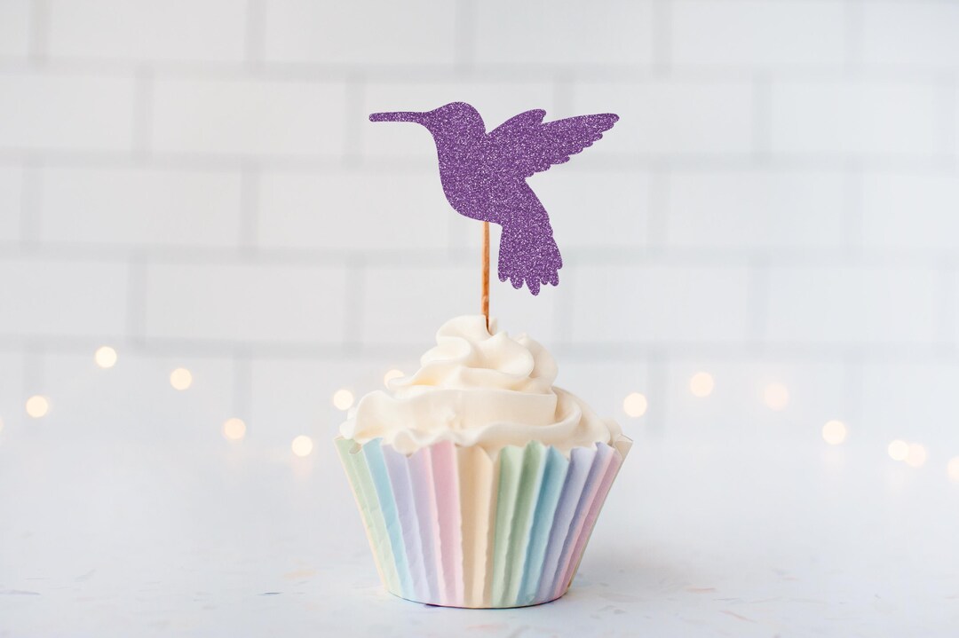 Glitter Hummingbird Cupcake Toppers, Garden Theme, Spring Party, Nature ...