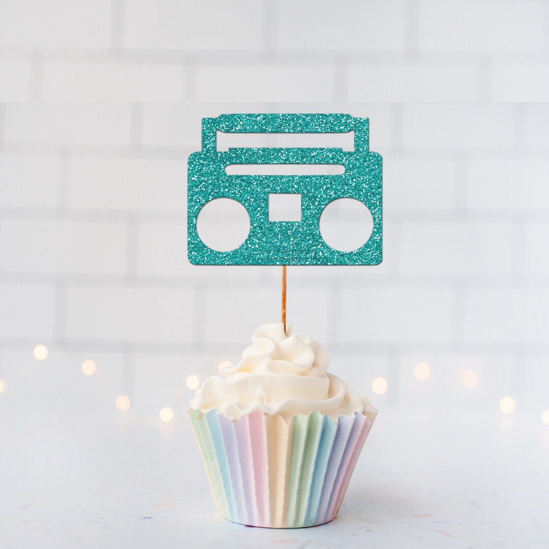 Glitter Boom Box Cupcake Toppers, Stereo Cupcake Toppers, 2 Legit Party ...