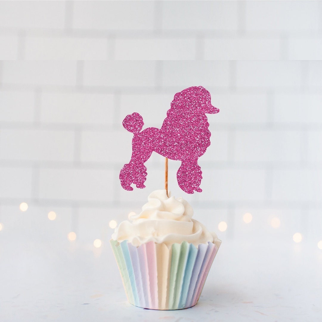 Glitter French Poodle Cupcake Toppers, Paris Party, Dog Birthday, Puppy ...