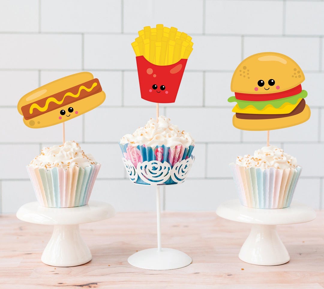 Printed Junk Food Cupcake Toppers, Printed Fast Food Cupcake Toppers ...