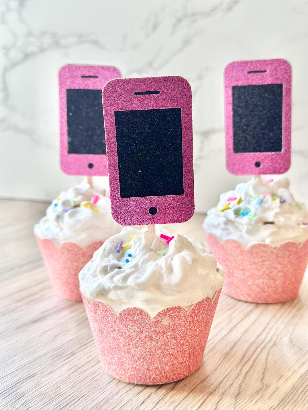 Glitter Cell Phone Cupcake Toppers, Tech Party Decor, Teen Birthday ...