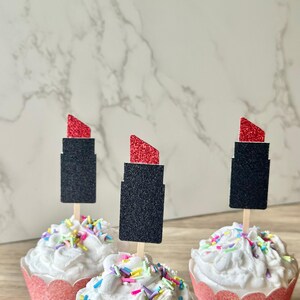 Glitter Lipstick Cupcake Toppers, Layered Glitter Cupcake Toppers ...