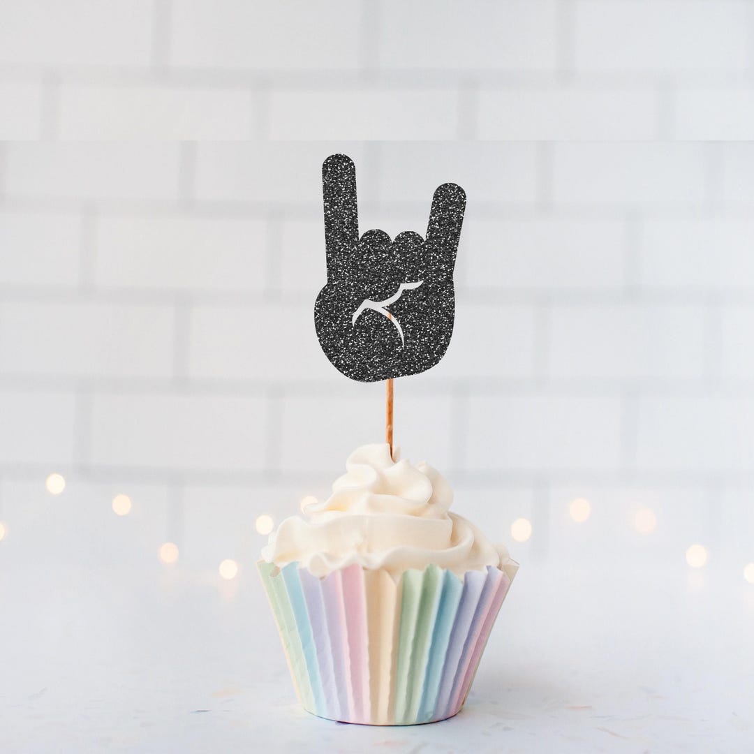 Glitter Rock N' Roll Hands Cupcake Toppers, Rock on Party, Rock on ...