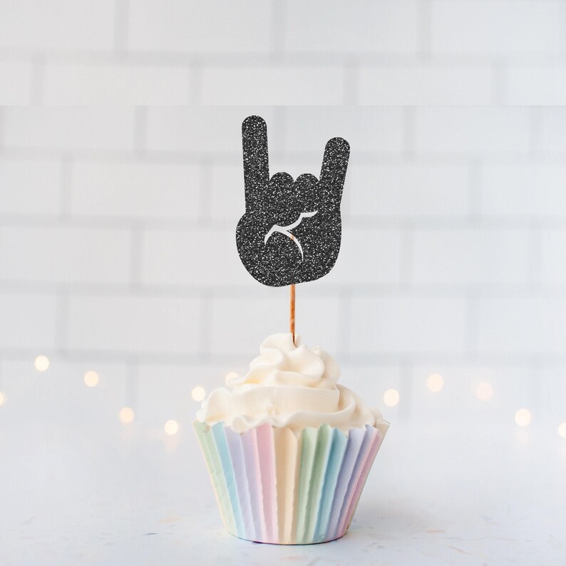 Glitter Rock N' Roll Hands Cupcake Toppers, Rock on Party, Rock on ...