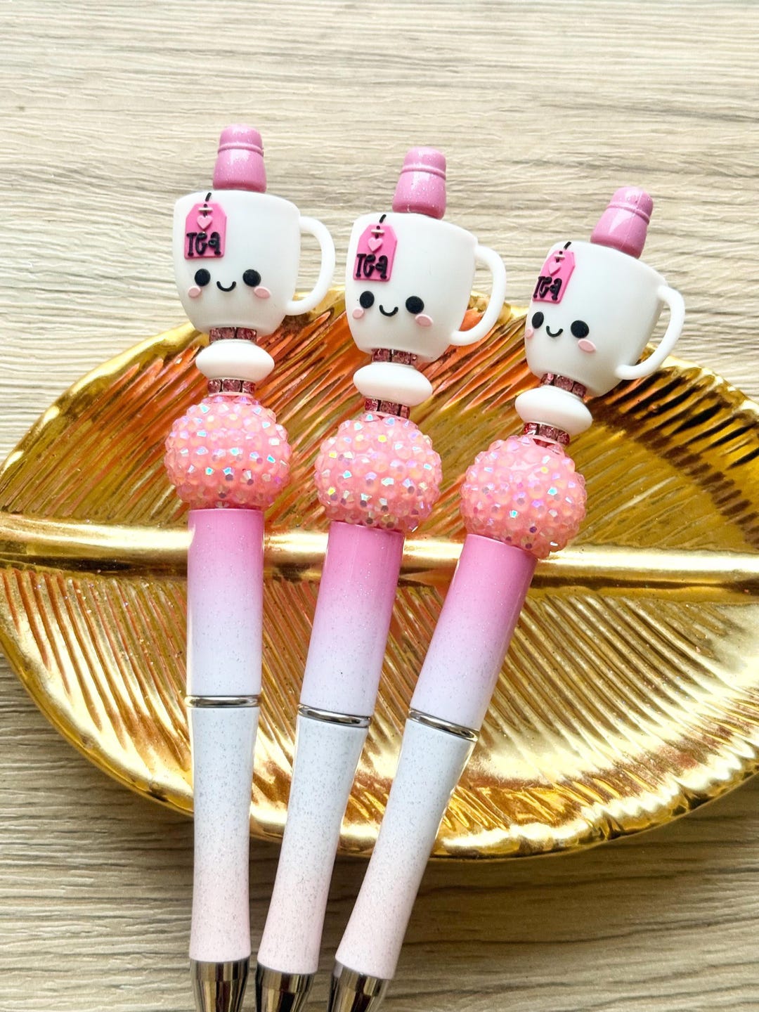Kawaii Tea Cup Beaded Ink Pens, Cute Stationery, Pastel Pen, Tea Lover ...