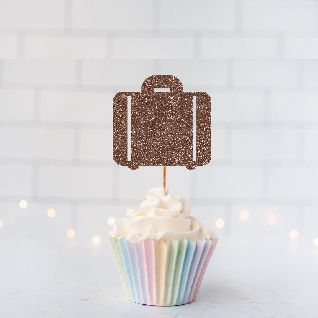 Glitter Luggage Cupcake Toppers, Glitter Cupcake Toppers, Glitter Cake ...