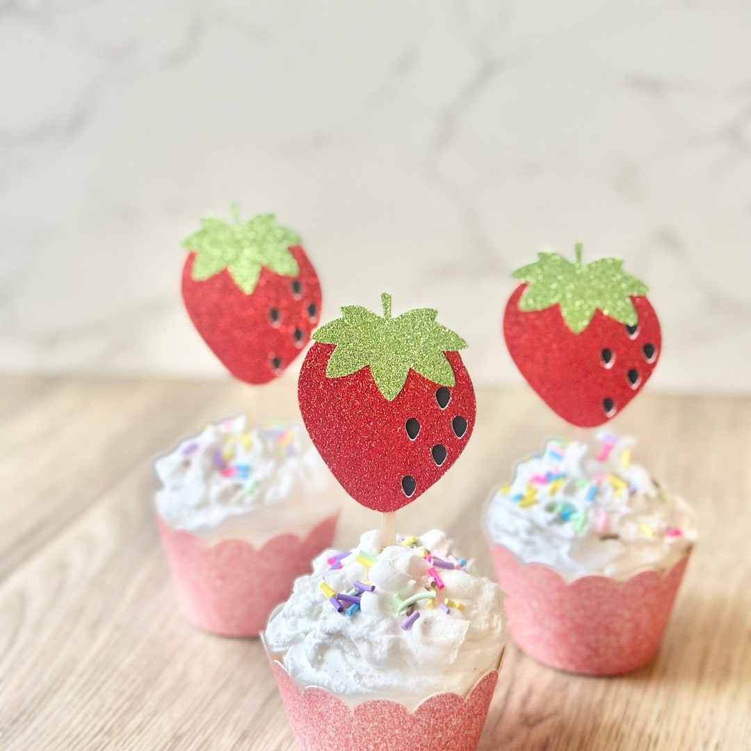 Glitter Strawberry Cupcake Toppers, Layered Glitter Cupcake Toppers ...
