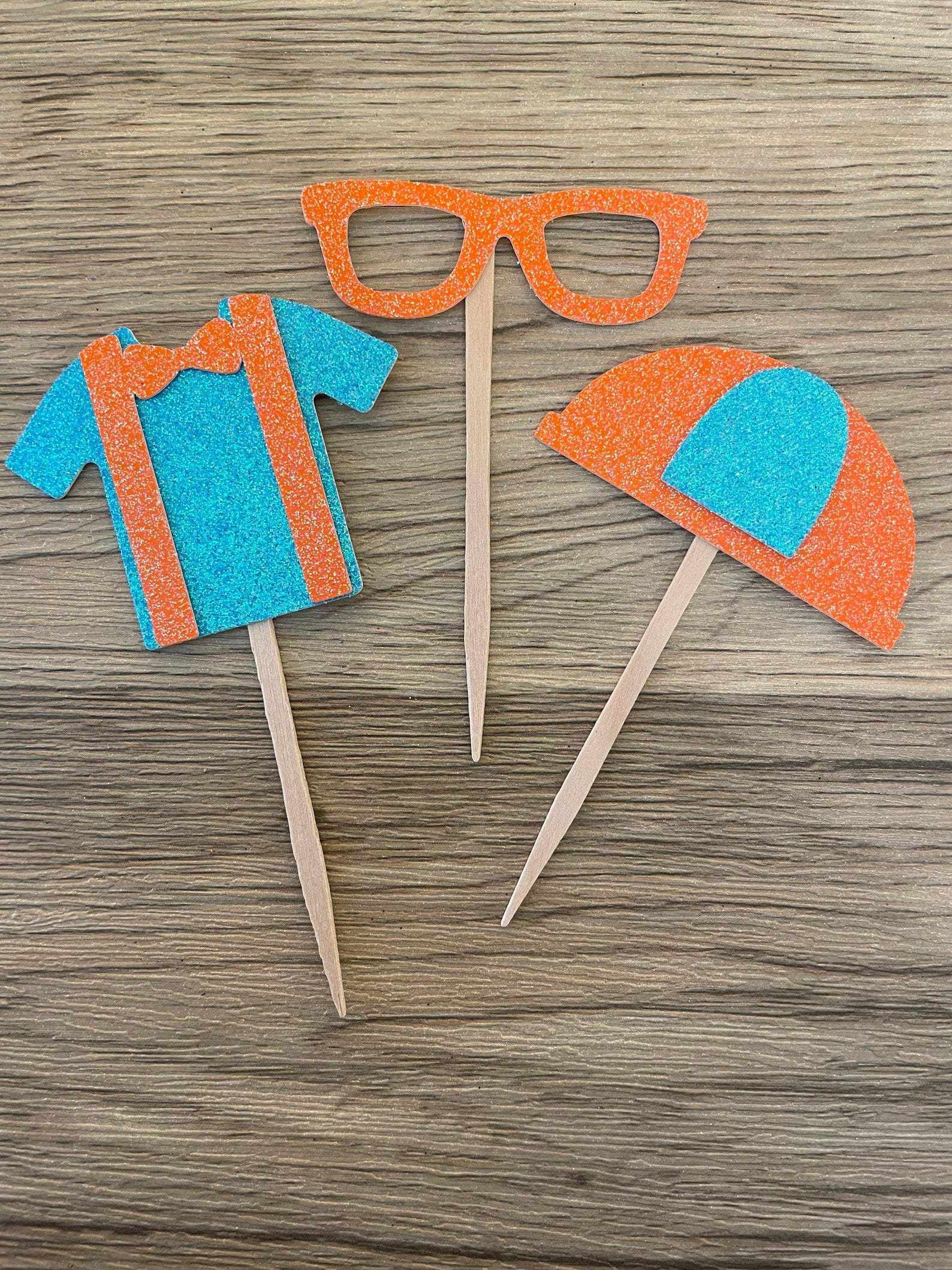 Blue and Orange Cupcake Toppers, Glasses and Bowtie Cupcake Toppers ...