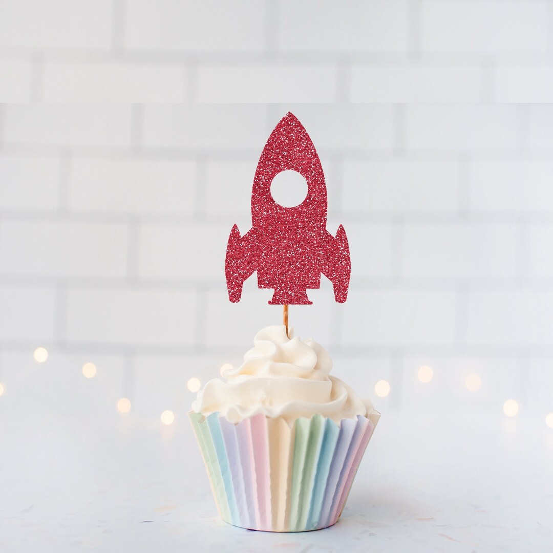 Glitter Rocket Ship Cupcake Toppers Glitter Cupcake Toppers Glitter ...