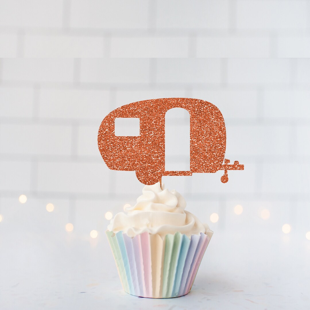 Glitter Camper Cupcake Toppers, RV Decor, Camping Party, Glamping ...