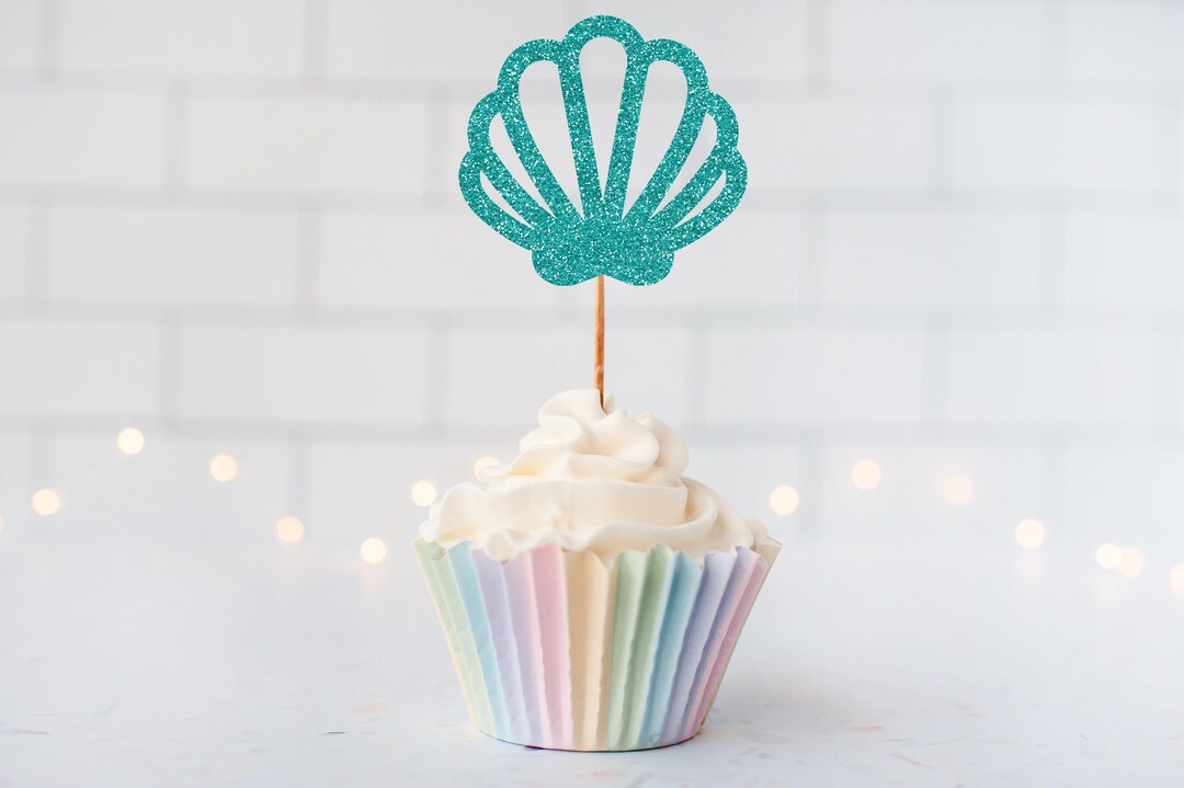 Glitter Clam Shell Cupcake Toppers, Mermaid Party, Under the Sea, Ocean ...