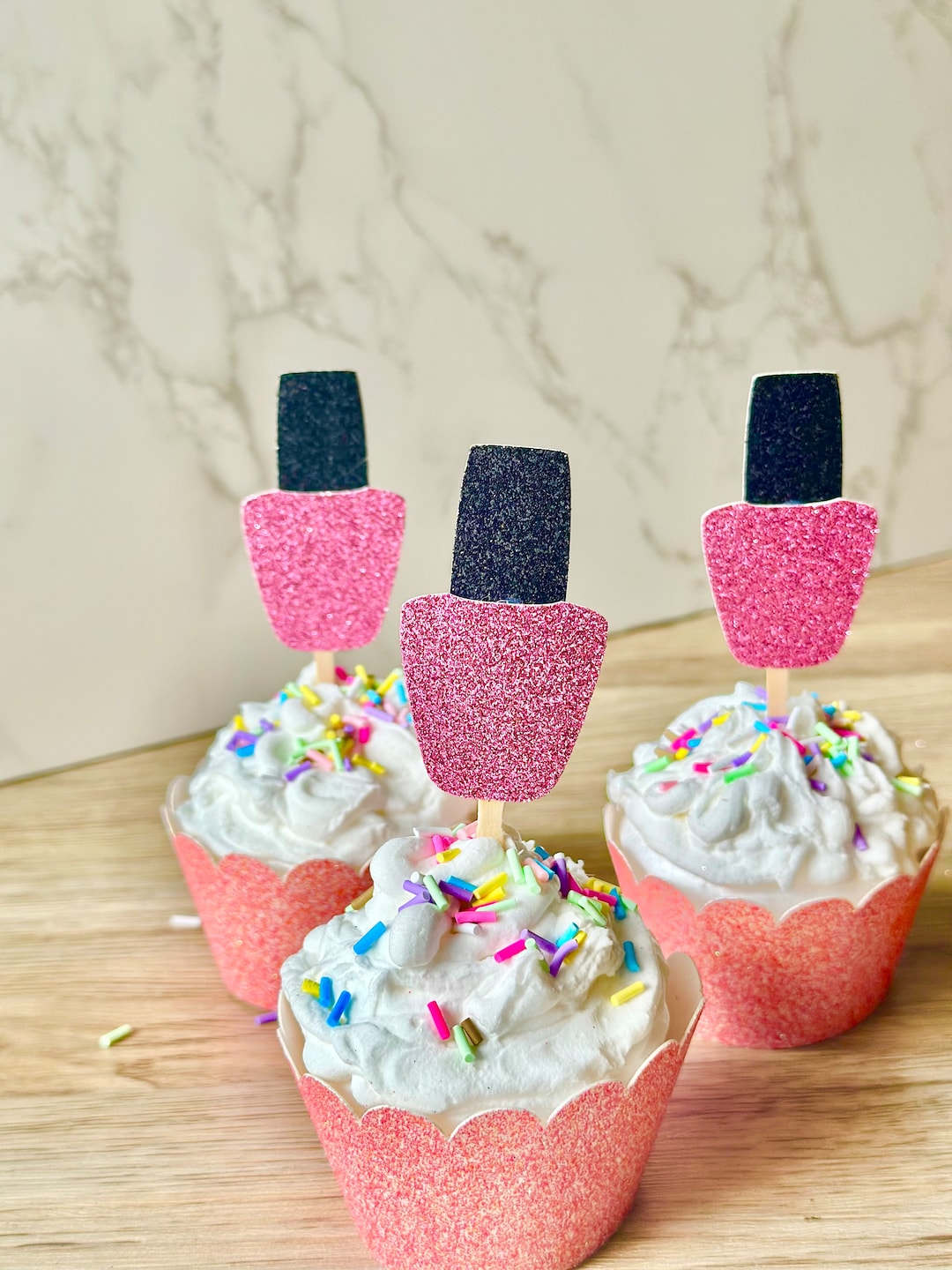 Glitter Nail Polish Cupcake Toppers, Layered Glitter Cupcake Toppers ...