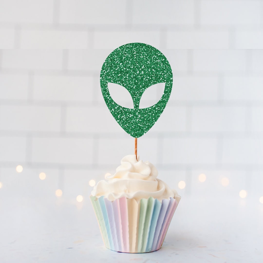 Glitter Alien Cupcake Toppers, Space Themed Cupcake Topper, Space ...