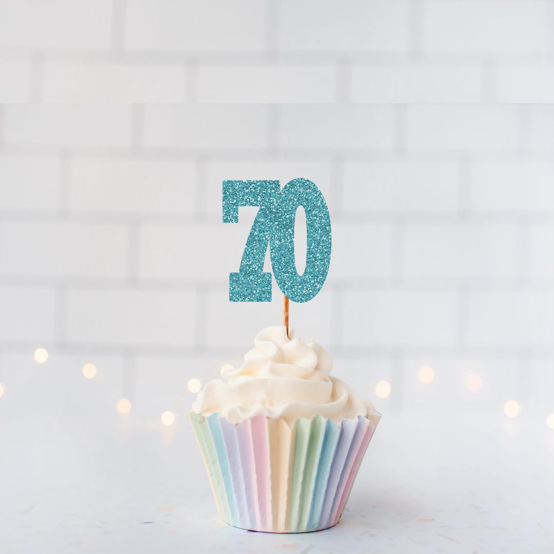 Glitter Number 70 Cupcake Toppers, 70th Birthday, Age Seventy, Number ...