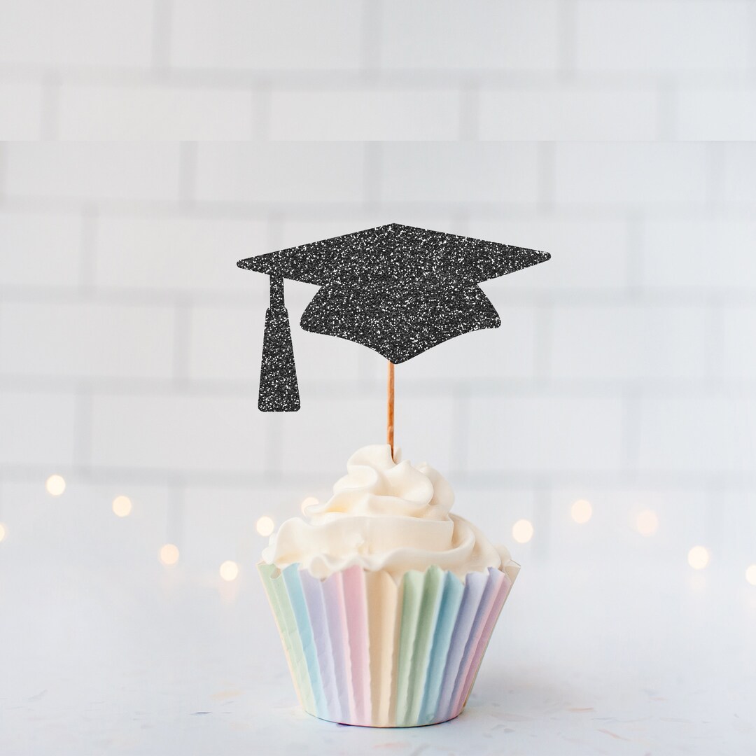 Glitter Graduation Cap Cupcake Toppers, Glitter Cupcake Toppers ...