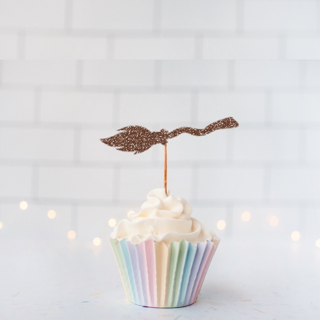 Glitter Wizard Broom Cupcake Toppers, Wizard Party, Wizard Birthday ...