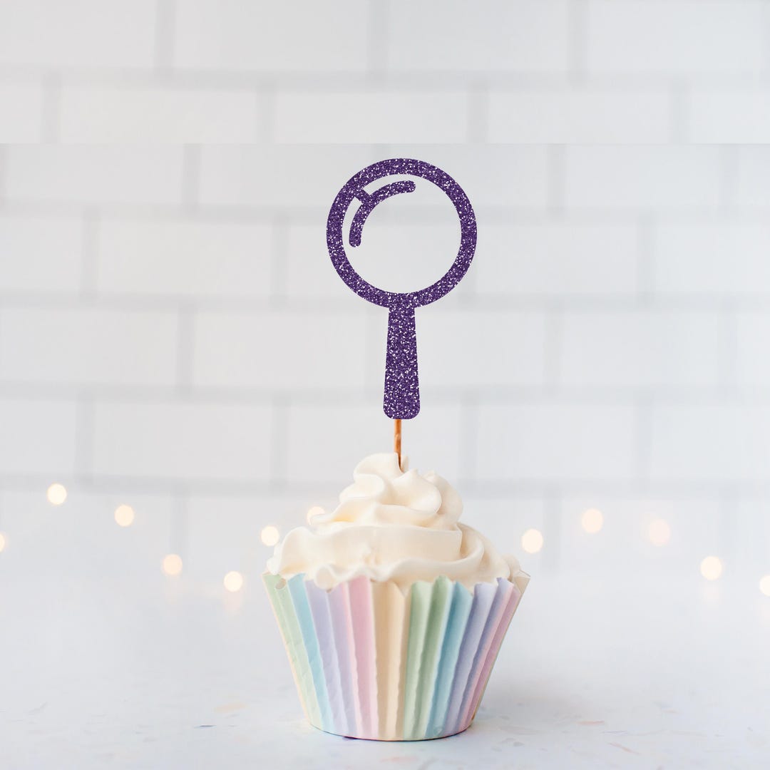 Glitter Magnifying Glass, Cupcake Toppers, Detective Decor, Mystery ...