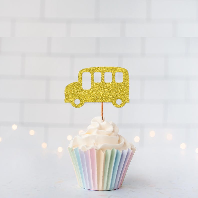 Glitter School Bus Cupcake Toppers, Back to School Decor, First Day ...