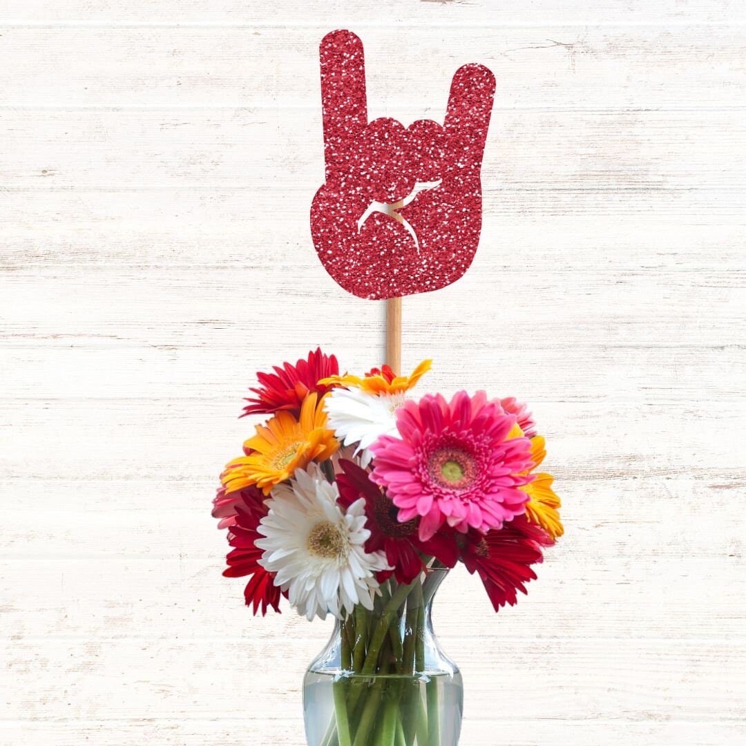 Glitter Rock N Roll Hands Centerpiece Sticks, Glitter Table Decorations ...
