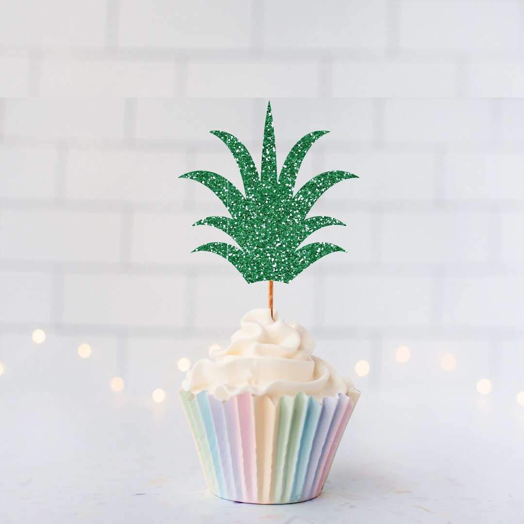 Glitter Pineapple Frond Cupcake Toppers, Tropical Decor, Luau Party ...
