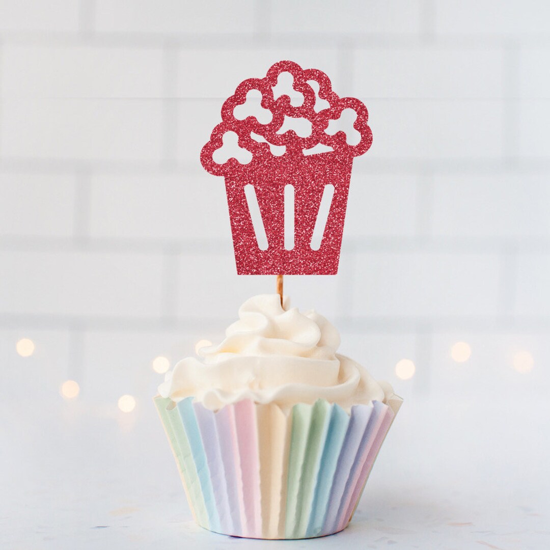 Glitter Popcorn Cupcake Toppers, Glitter Cupcake Toppers, Glitter Cake ...