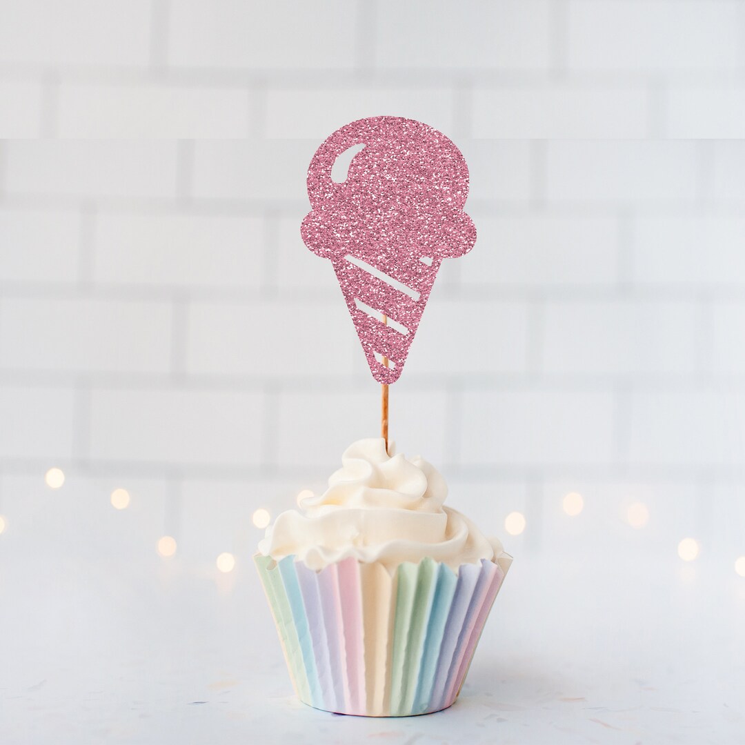 Glitter Ice Cream Cupcake Toppers, Glitter Cupcake Toppers, Glitter ...