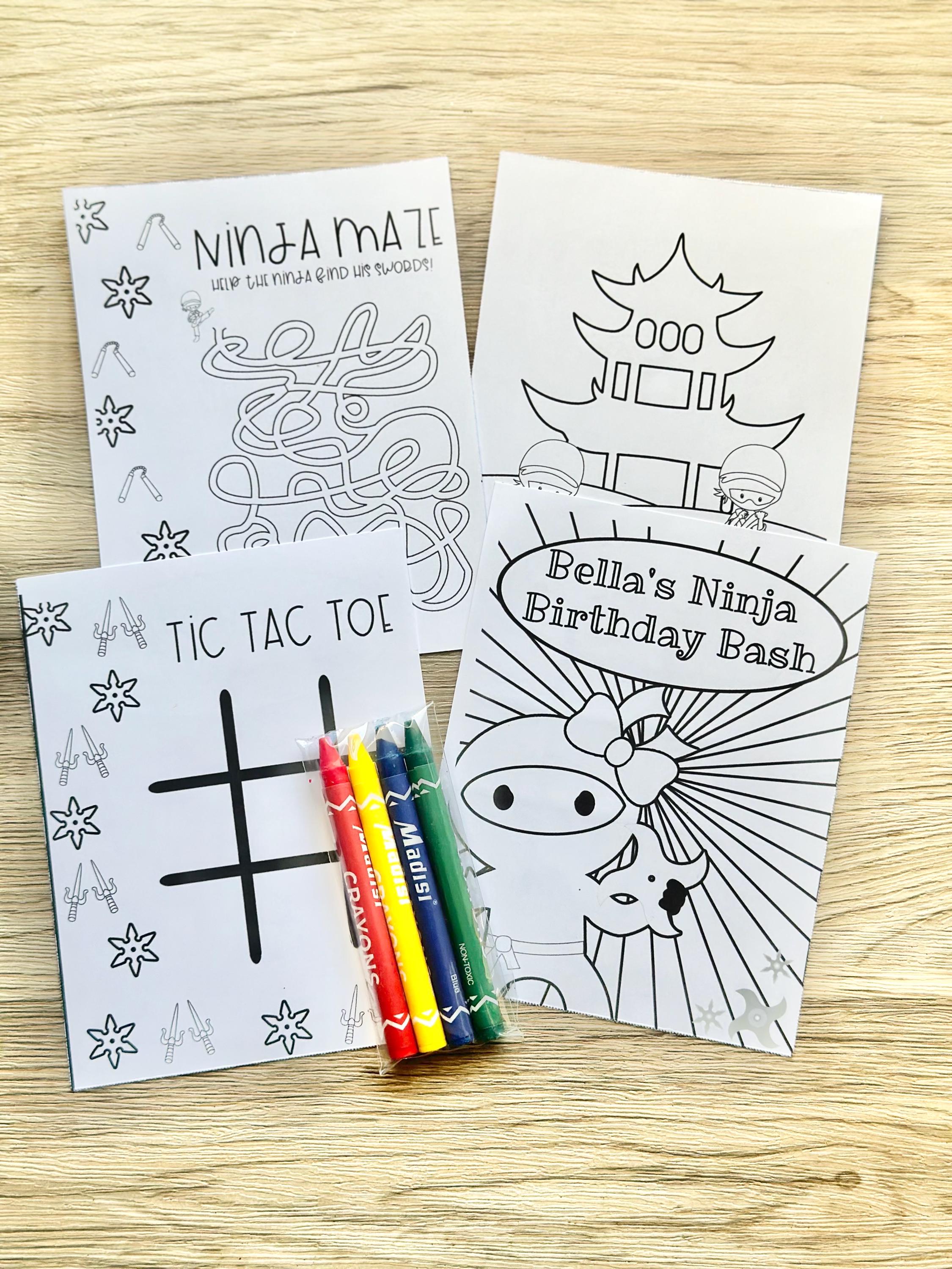Personalized Ninja Girl Coloring Kit Favors, Ninja Coloring Book Favors ...